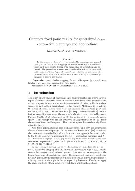 Pdf Common Fixed Point Results For Generalized α S P Contractive