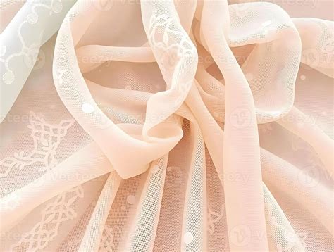 Peach Sheer Fabric With Delicate Lace Pattern Elegant Texture