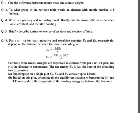 Q 1 Cite The Difference Between Atomic Mass And Atomic Weight Q 2 To What Group In The