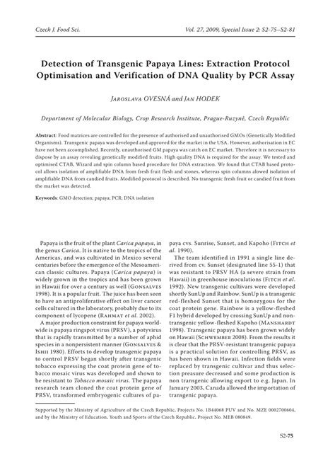 Pdf Detection Of Transgenic Papaya Lines Extraction Protocol Optimisation And Verification Of