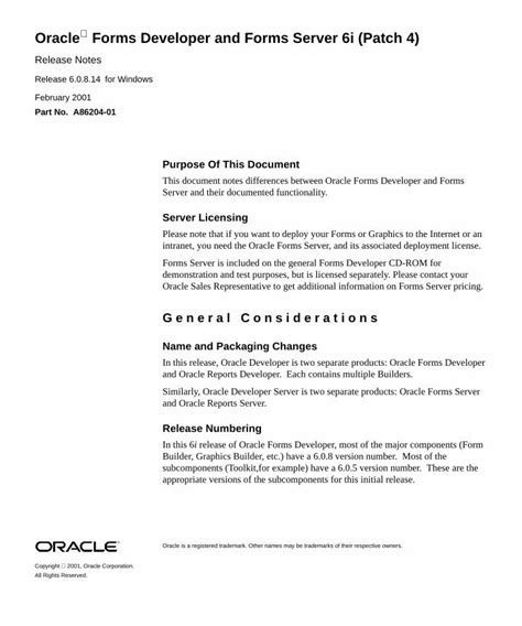 Pdf Oracle Forms Developer And Forms Server 6i Patch 4 Release