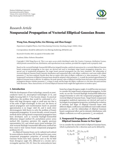 Pdf Nonparaxial Propagation Of Vectorial Elliptical Gaussian Beams