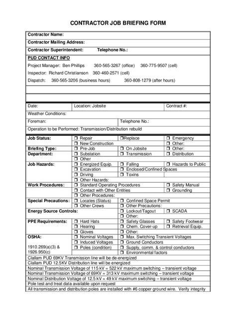 Fillable Online Contractor Job Briefing Form Fax Email Print Pdffiller