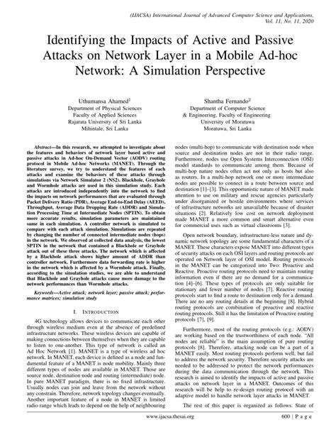 Pdf Identifying The Impacts Of Active And Passive Attacks On Network Layer In A Mobile Ad Hoc