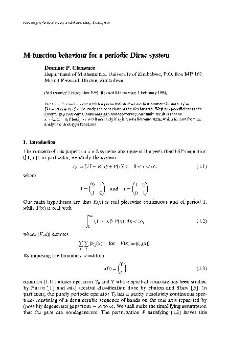 Pdf M Function Behaviour For A Periodic Dirac System