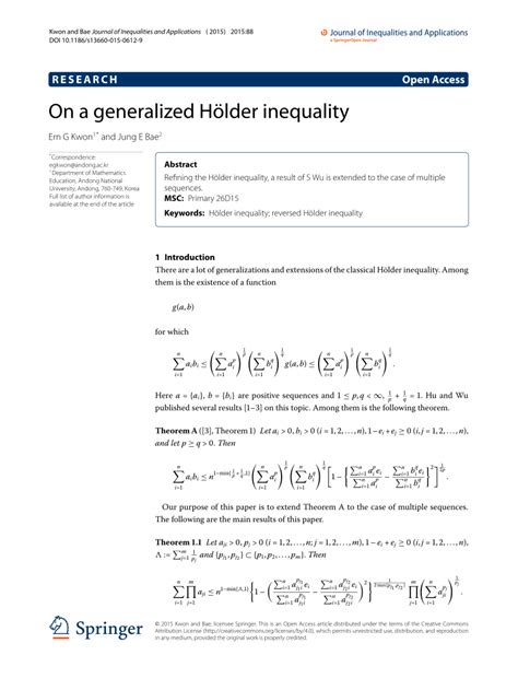 Pdf On A Generalized Hölder Inequality