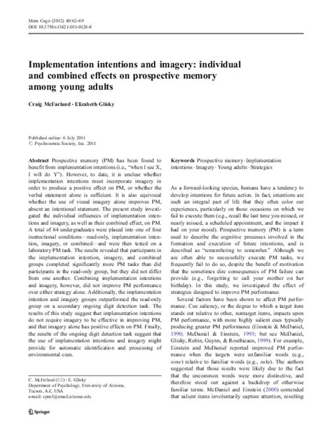 Pdf Implementation Intentions And Imagery Individual And Combined Effects On Prospective