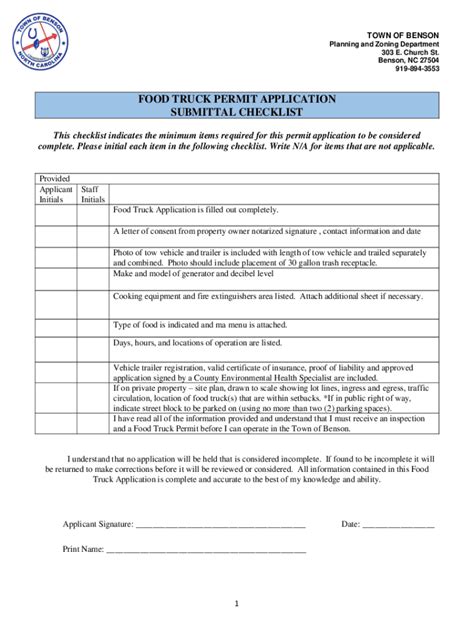 Fillable Online Food Truck Permit Application Submittal Checklist Fax Email Print Pdffiller