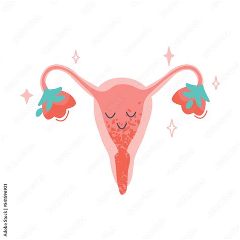 Period Or Menstruation With Cute Vagina Or Uterus With Smiling Face