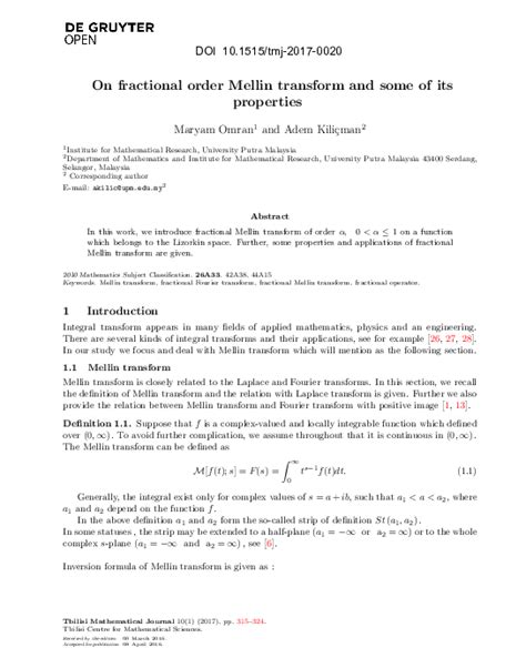 Pdf On Fractional Order Mellin Transform And Some Of Its Properties
