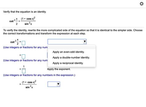 Solved Verify That The Equation Is An Identity X 1 Cos X 2