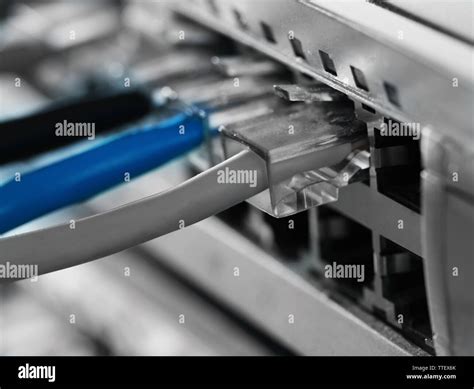 Ethernet Cables Connected To Network Switch Close Up Stock Photo Alamy