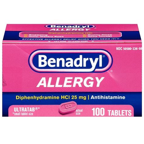 Benadryl Allergy Ultratabs Antihistamine Tablets 25mg Diphenhydramine