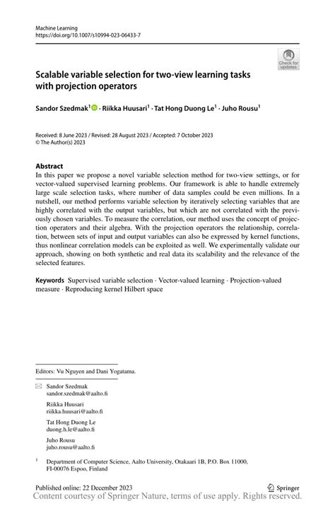 Pdf Scalable Variable Selection For Two View Learning Tasks With