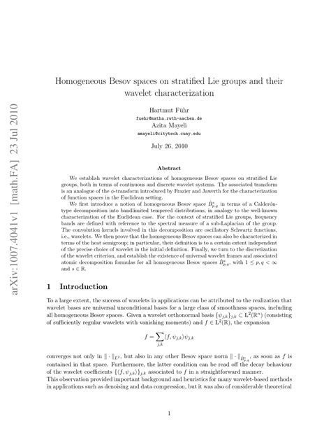Pdf Homogeneous Besov Spaces On Stratified Lie Groups And Their Wavelet Characterization