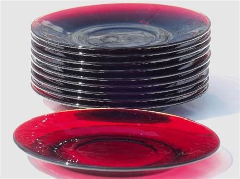 Vintage Ruby Red Glass Set Of 10 Small Plates Or Saucers Red Dinnerware Set Red Dinnerware