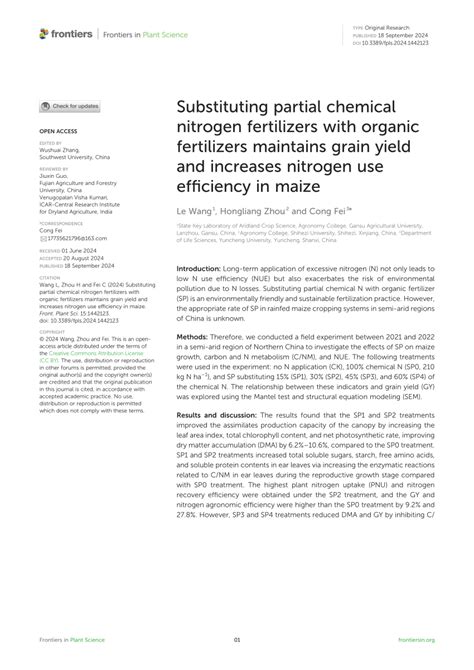 Pdf Substituting Partial Chemical Nitrogen Fertilizers With Organic Fertilizers Maintains