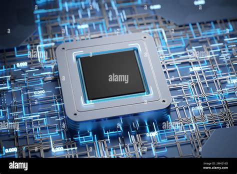 Advanced Technology Concept Visualization Circuit Board Processor Chip Running Artificial