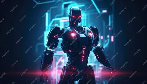 Premium Ai Image Robot Or Cyborg Programming Artificial Intelligence In Cyberspace Data On A