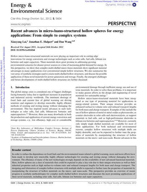 Pdf Recent Advances In Micro Nano Structured Hollow Spheres For Energy Applications From
