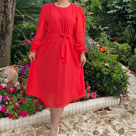 پیراهن حریر آستر دار قد ۱۱۰ بند کمر دارد رنگ نارنجی فروشگاه اینترنتی