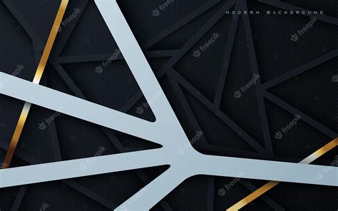 금색과 회색 레이어가 있는 추상적이고 현대적인 검은색 차원 배경 프리미엄 벡터