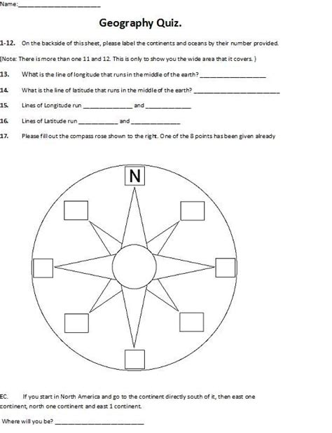 Geography Quiz Compass Worksheet With Answers