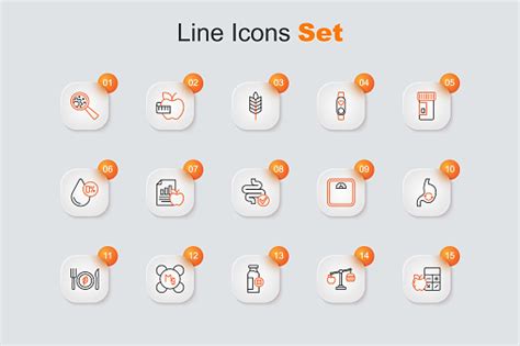 세트 라인 칼로리 계산기 유당 불내증 마그네슘 비건 음식 다이어트 인간의 위장 건강 욕실 저울 및 내장 아이콘 벡터 편견에 대한 스톡 벡터 아트 및 기타 이미지 Istock