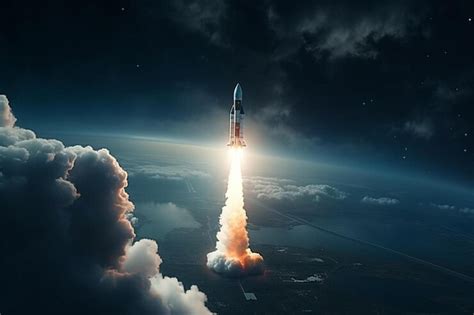 Premium Ai Image Rocket Launch Outer Space Concept Space Shuttle Ship Flying Against The