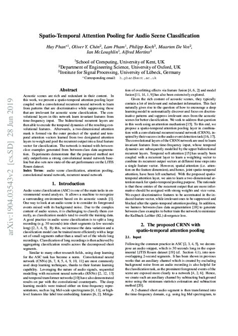 Pdf Spatio Temporal Attention Pooling For Audio Scene Classification