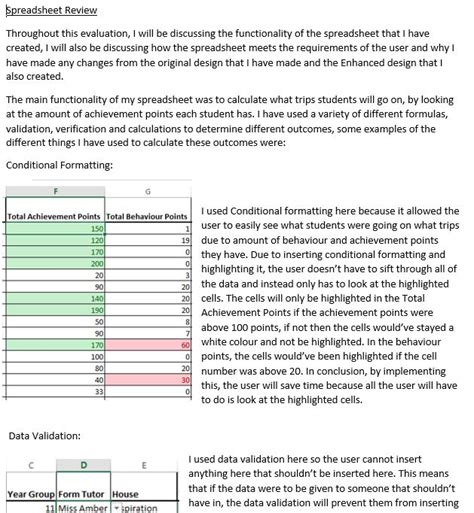 unit 9 spreadsheet development e portfolio