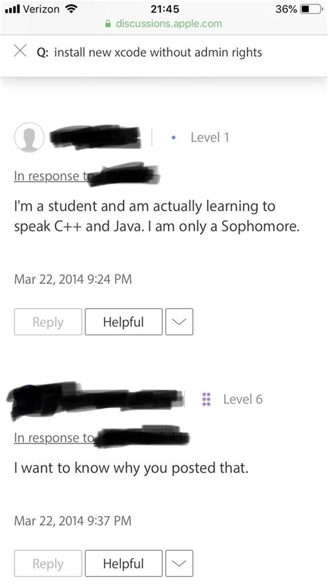 On An Apple Forum Post About Installing Xcode In Students Computers