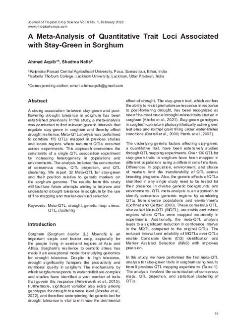 Pdf A Meta Analysis Of Quantitative Trait Loci Associated With Stay Green In Sorghum