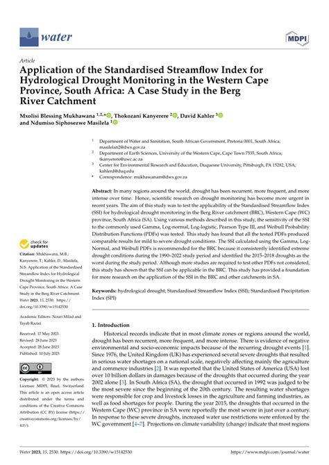 Pdf Application Of The Standardised Streamflow Index For Hydrological Drought Monitoring In