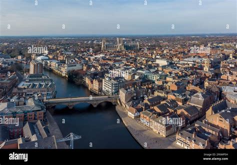 York City Centre Aerial View Including York Minster Showing River And