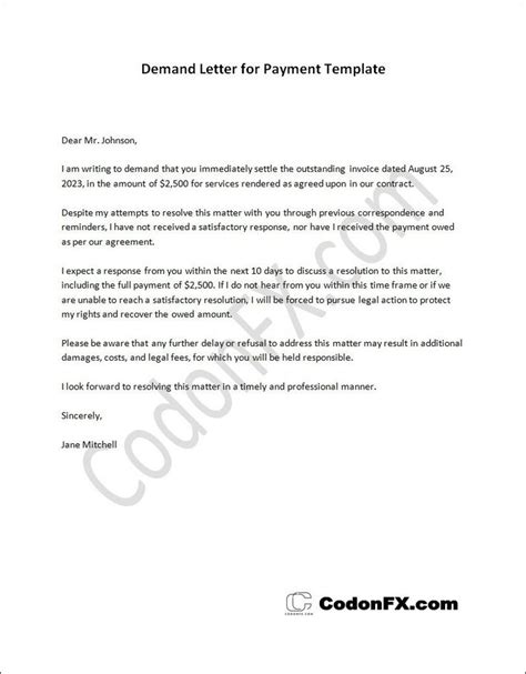 Demand Letter For Payment Template