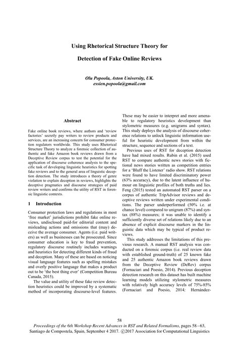 Pdf Using Rhetorical Structure Theory For Detection Of Fake Online