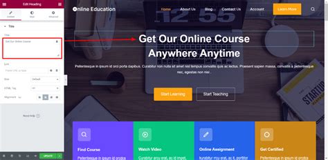 how to edit elementor pages in online education theme online