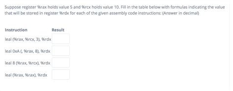 Solved Suppose Register Rax Holds Value 5 And Rcx Holds