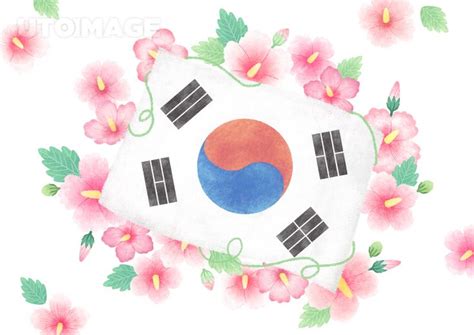 태극기와무궁화 010 Spai479 유토이미지 일러스트 태극기 국기 국가 대한민국 우리나라 한국 조국 생활 꽃 식물 무궁화 꽃송이 잎 애국
