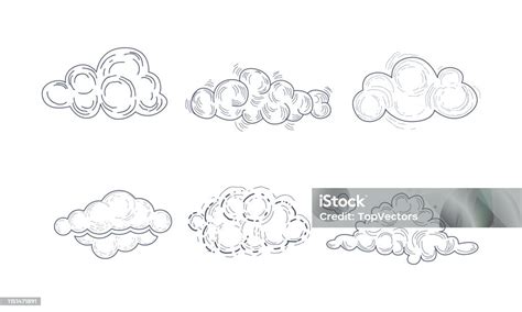 스케치 스타일의 무성 한 구름의 벡터 집합입니다 단색 손으로 그린 아이콘입니다 어린이 책 장식 그래픽 요소 0명에 대한 스톡 벡터 아트 및 기타 이미지 Istock