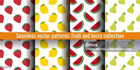 과일 원활한 패턴 세트입니다 딸기 레몬 박과 배 옷이나 린넨을위한 음식 인쇄 패션 디자인 뷰티 벡터 스케치 배경 컬렉션 개체 그룹에 대한 스톡 벡터 아트 및 기타 이미지