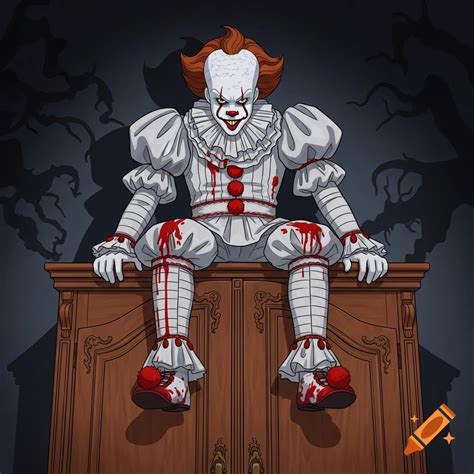 Cartoon Illustration Of Pennywise In A Blood Splattered White Costume