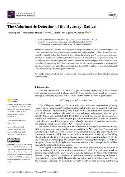 Pdf The Colorimetric Detection Of The Hydroxyl Radical