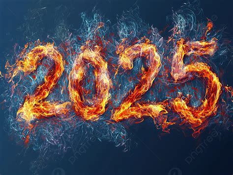 รูปตัวอักษรปี 2025 ทำจากเปลวไฟที่สว่างบนพื้นหลังโปร่งใส ลาก่อน 2024 สวัสดีปีใหม่ การตลาดภาพ