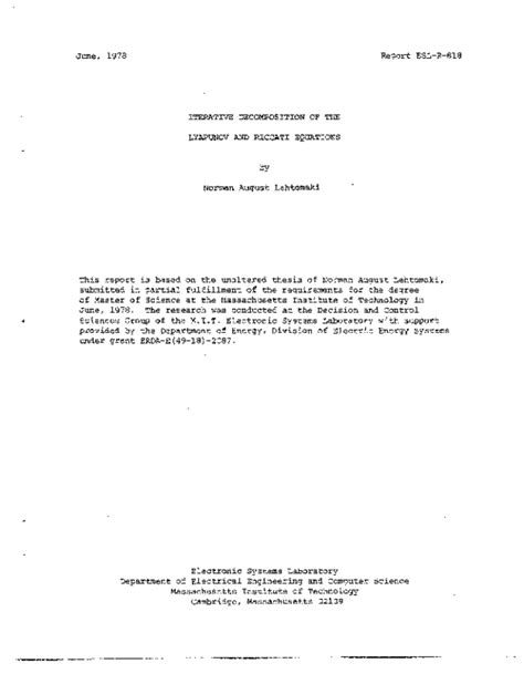 Pdf Iterative Decomposition Of The Lyapunov And Riccati Equations