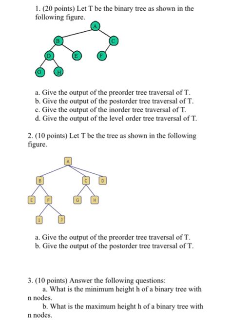 Solved 1 20 Points Let T Be The Binary Tree As Shown In Chegg Com