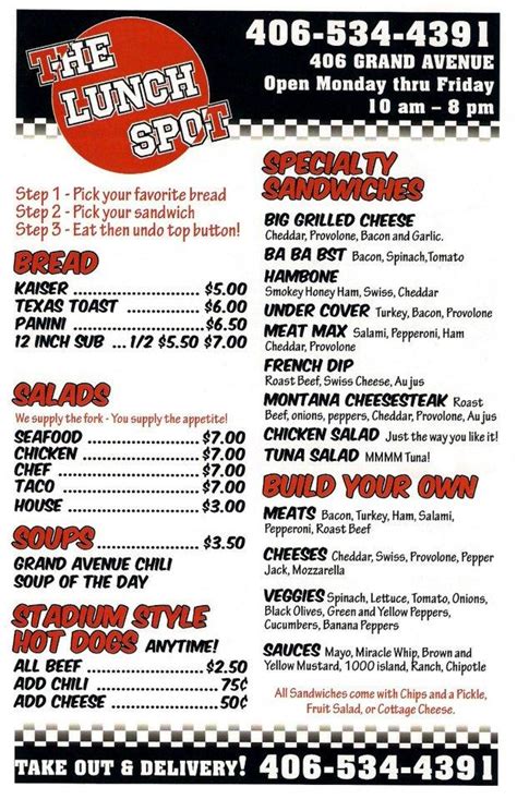 Menu At The Lunch Spot Restaurant Billings