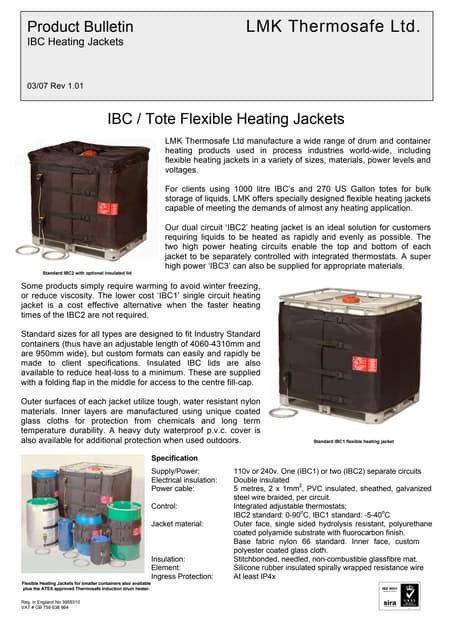 Ibc3 Tote Heater Blanket Ibc Tote Heating Blanket Spec Sheet Pdf