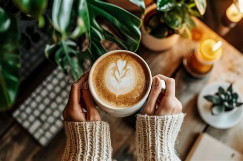 Drinking A Cup Of Coffee Or Tea While Working On A Pc Or Tablet Stock Illustration